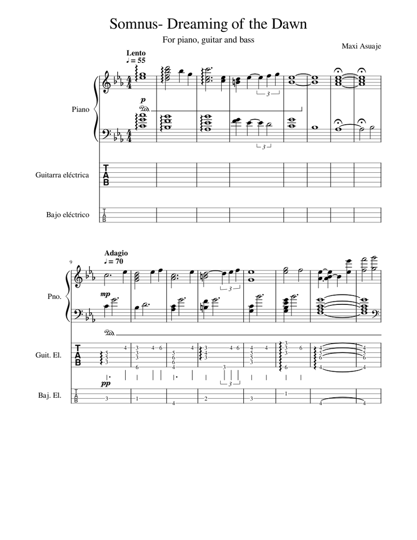 Somnus- Dreaming of the Dawn Sheet Music and Tab for Piano, Guitar ...