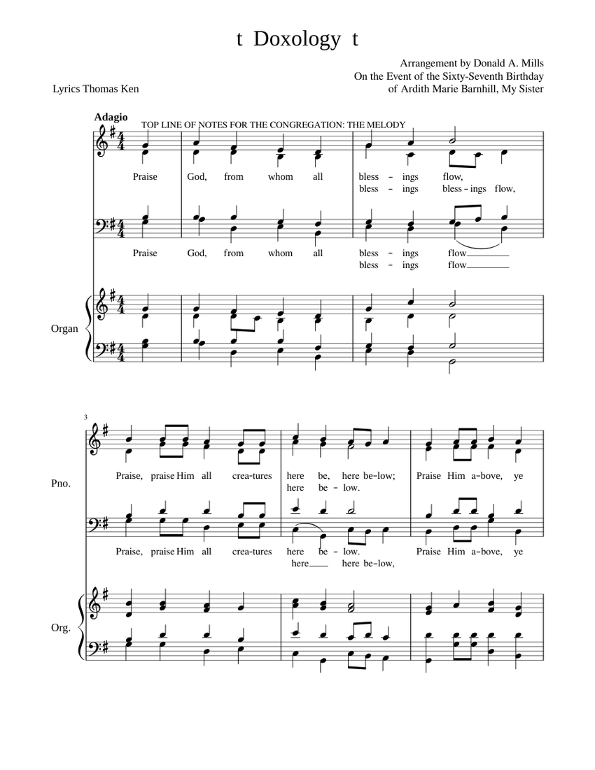 Doxology Sheet music for Organ (Solo) | Musescore.com