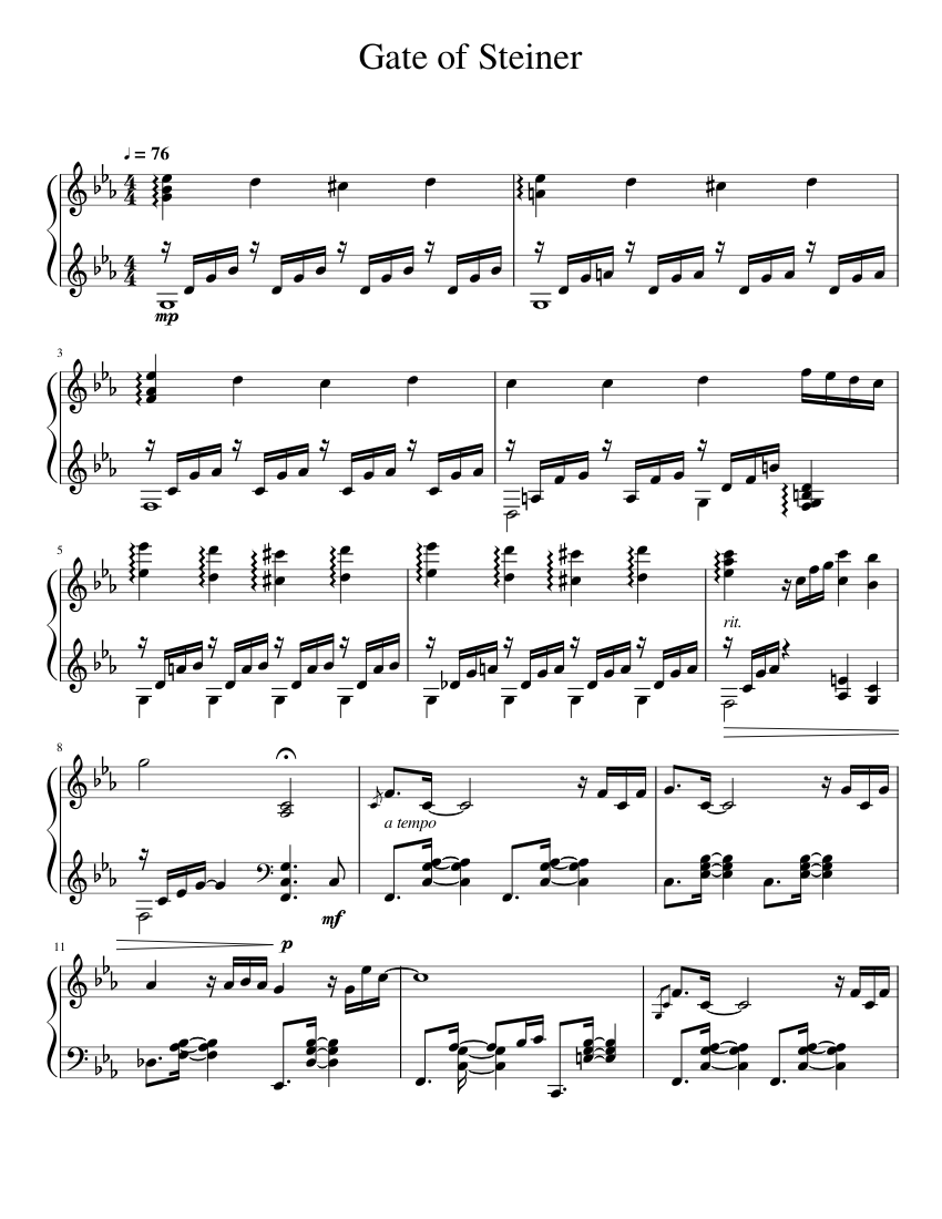 Gate of Steiner - Steins;Gate OST Sheet Music for Piano (Solo ...