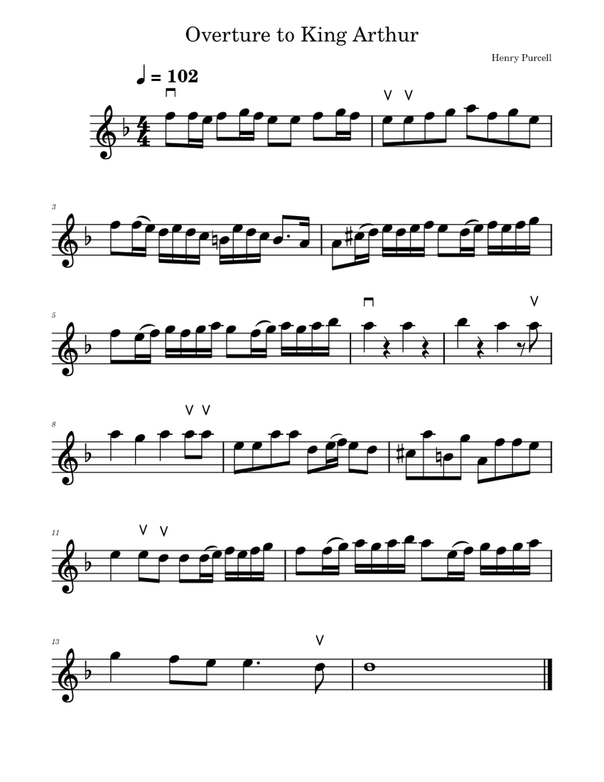 Overture to King Arthur Sheet music for Piano (Solo) Easy | Musescore.com