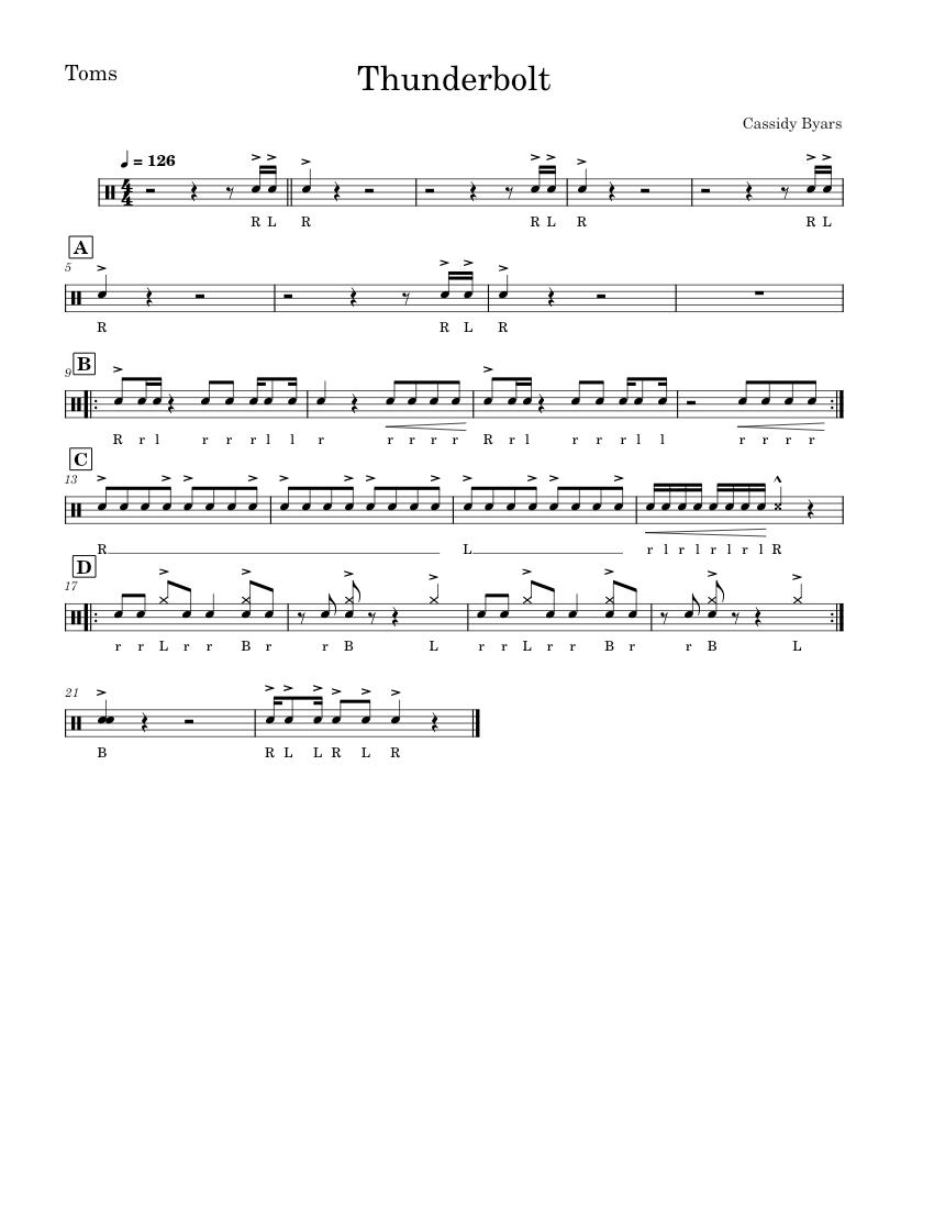 Thunderbolt-Toms Sheet music for Tenor drum (Solo) | Musescore.com