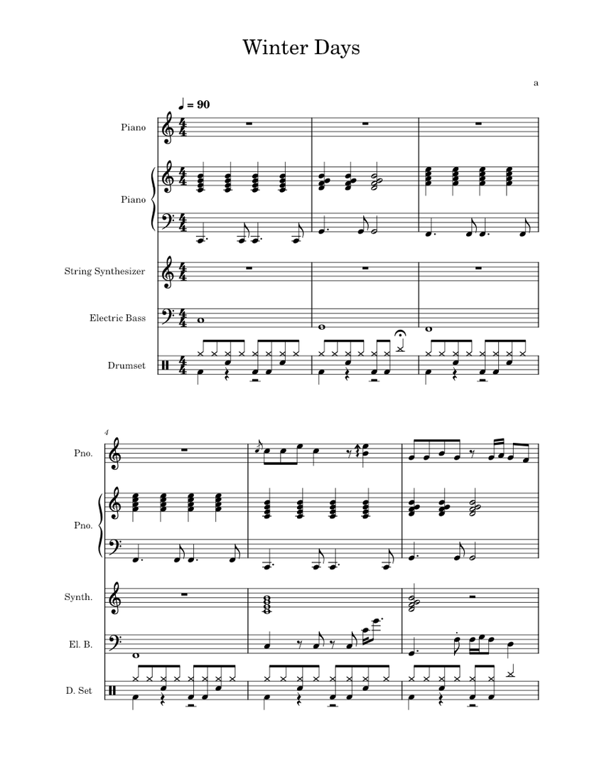 Winter Days Sheet Music for Piano, Bass guitar, Drum group, Strings ...