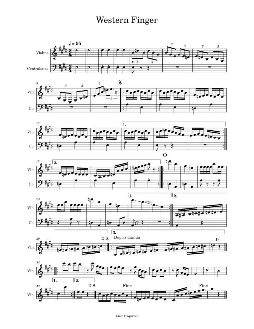 Western_Finger Sheet music for Contrabass, Violin (String Duet ...