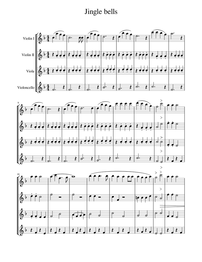 Jingle bells Sheet music for Violin, Viola, Cello (String Quartet ...