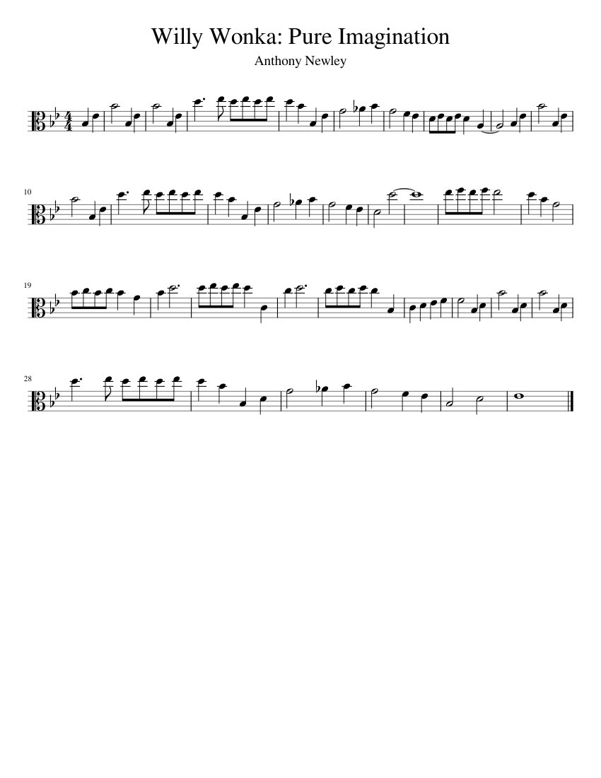 Willy Wonka: Pure Imagination Sheet Music for Viola (Solo) | MuseScore.com