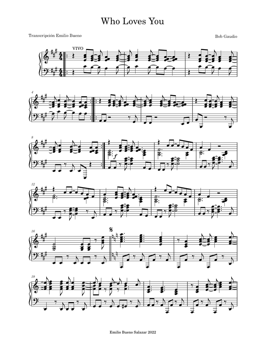 Who Loves You – Robert Gaudio, The Four Seasons Sheet music for Piano ...