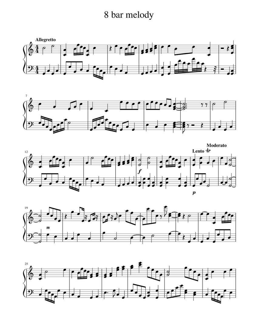 8 bar melody Sheet music for Piano (Solo) | Musescore.com