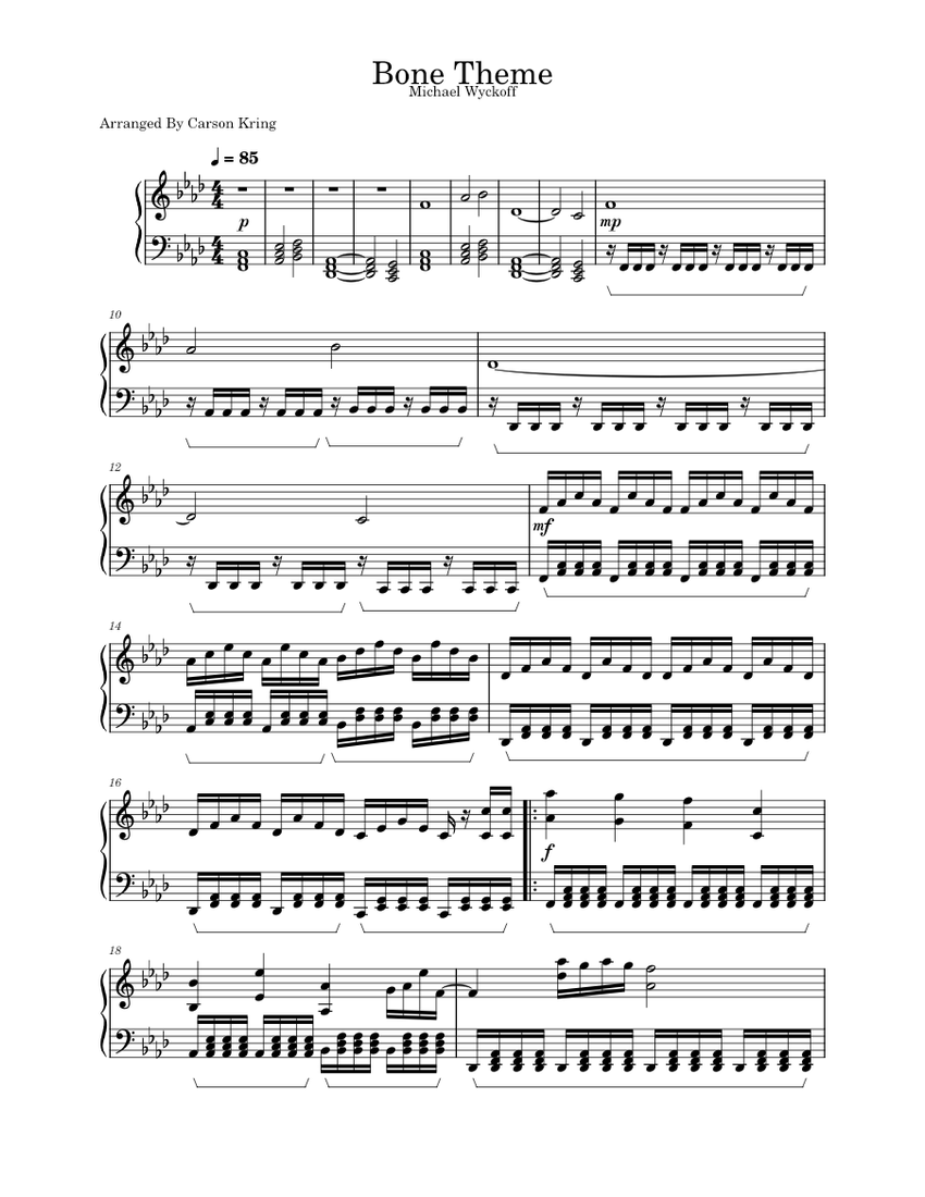 Bone Theme – Michael Wyckoff (Boneworks OST) Sheet music for Piano ...