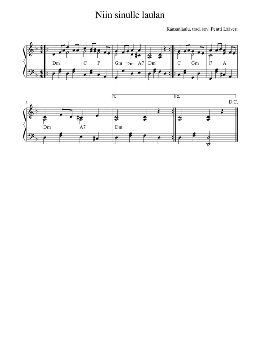 Niin sinulle laulan Sheet music for Piano (Solo) Easy | Musescore.com