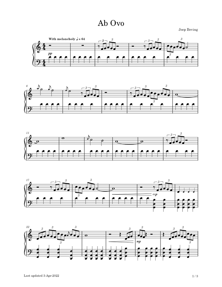 Ab Ovo – Joep Beving Sheet Music for Piano (Solo) easy | MuseScore.com