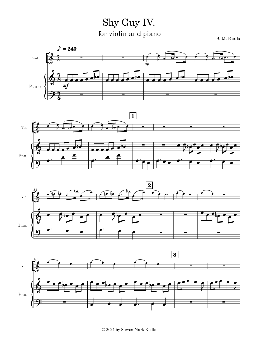 Shy Guy IV. - Steven Kudlo Sheet music for Piano, Violin (Solo ...