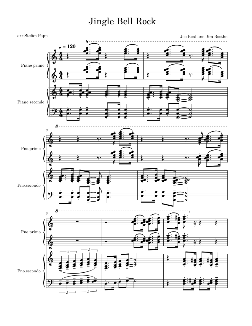 Jingle Bell Rock piano 4 hands - arr Stefan Papp Sheet Music for Piano ...