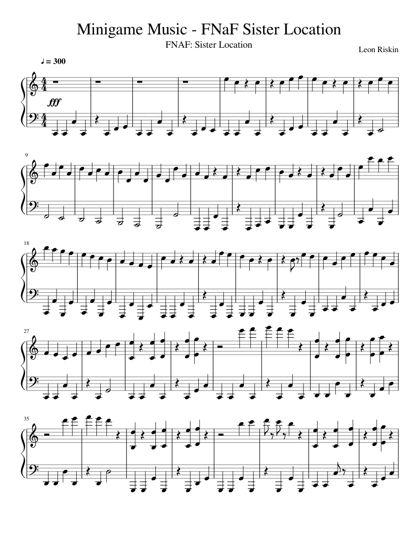 Minigame Music - FNaF Sister Location Sheet Music for Piano (Solo ...