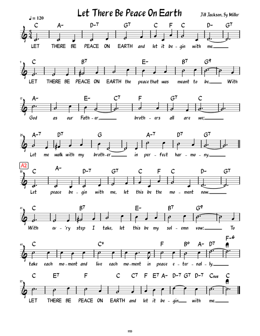 Let There Be Peace On Earth (Lead sheet with lyrics ) Sheet Music with ...