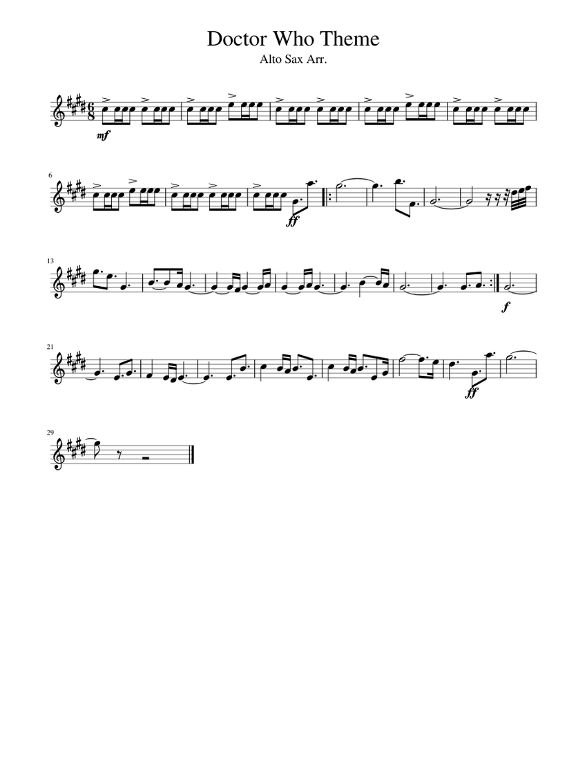 Doctor Who Theme Sheet Music for Saxophone alto (Solo) | MuseScore.com