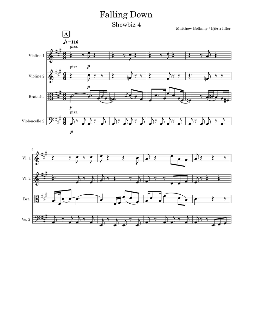 Muse - Falling Down Sheet Music for Violin, Viola, Cello (String ...