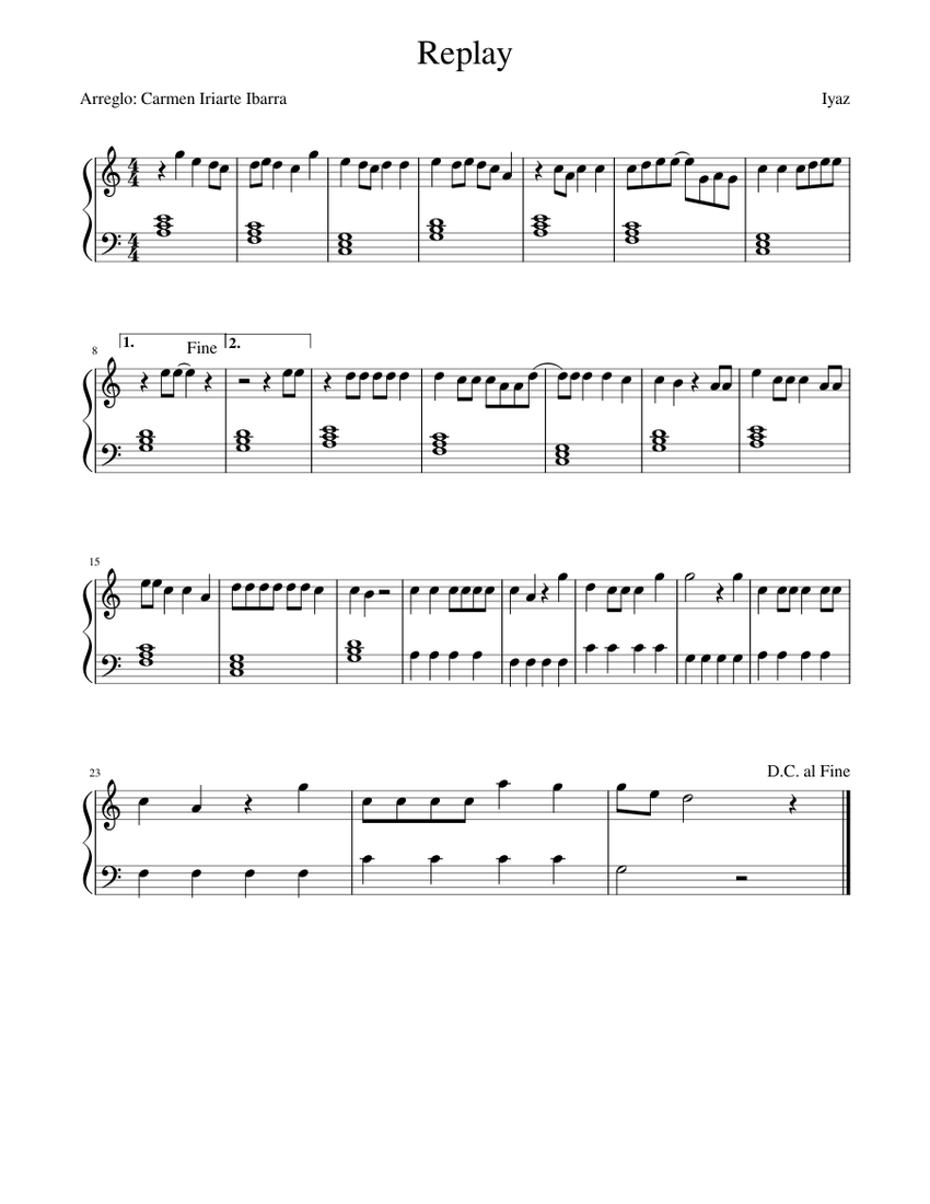 Replay Sheet Music for Piano (Solo) Easy | MuseScore.com