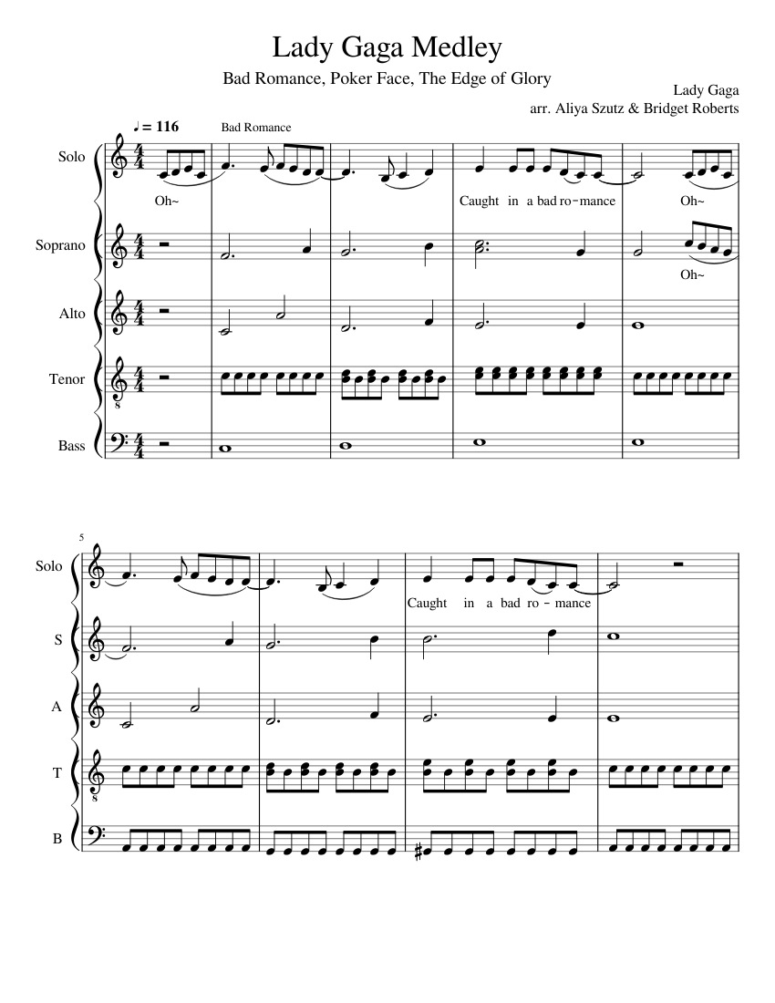Lady Gaga Medley Sheet music for Piano (Mixed Quintet) | Musescore.com