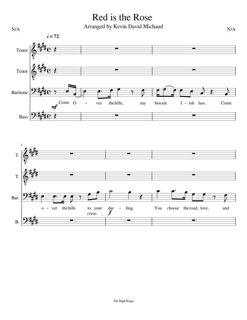 Red is the Rose Sheet music for Tenor, Bass voice, Baritone (Choral ...