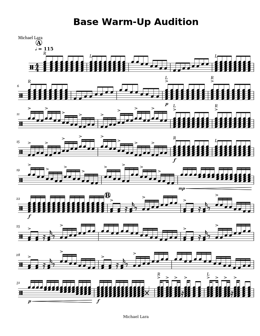 Base Warm-Up Sheet music for Bass drum (Percussion Ensemble ...