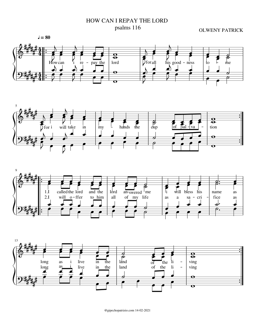 How can i repay the lord Sheet Music for Piano (SATB) easy | MuseScore.com