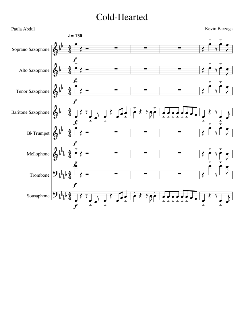 Cold Hearted Sheet Music for Trombone, Mellophone, Saxophone alto ...