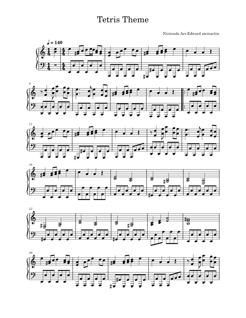 Tetris Theme Sheet music for Piano (Solo) | Musescore.com