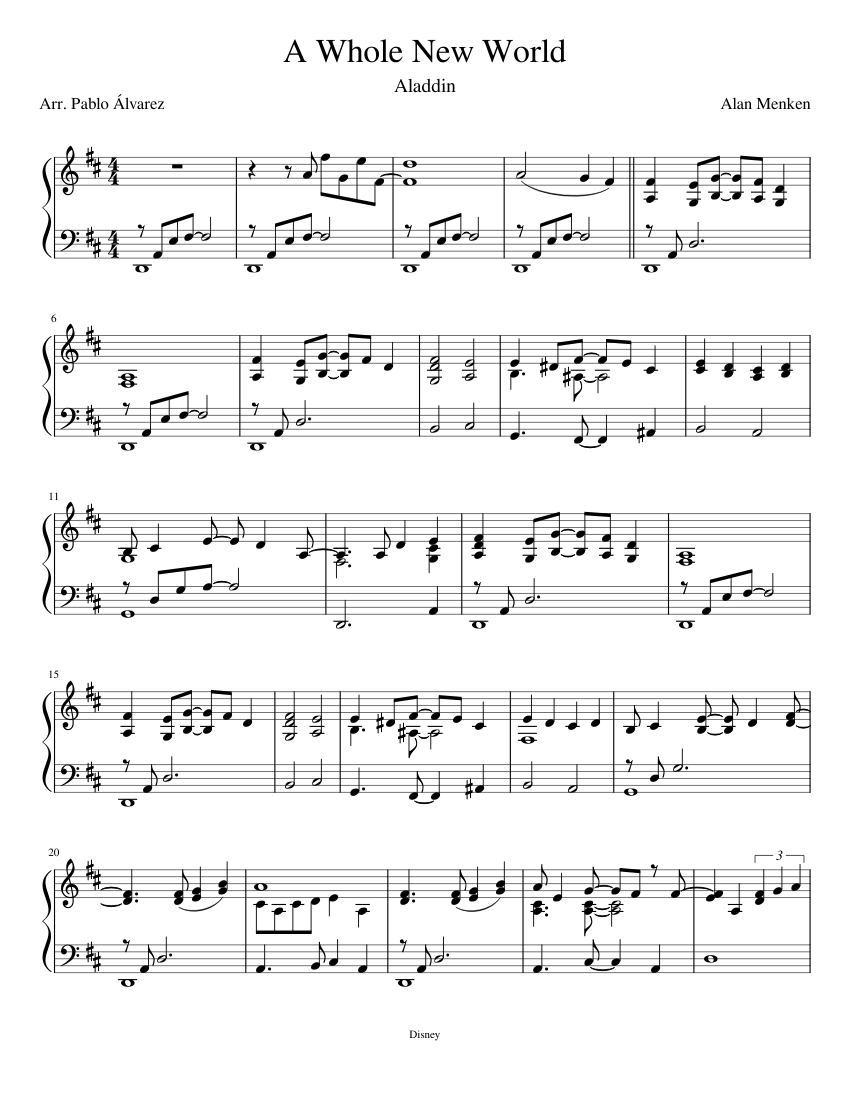 A Whole New World Sheet Music for Piano (Solo) | MuseScore.com