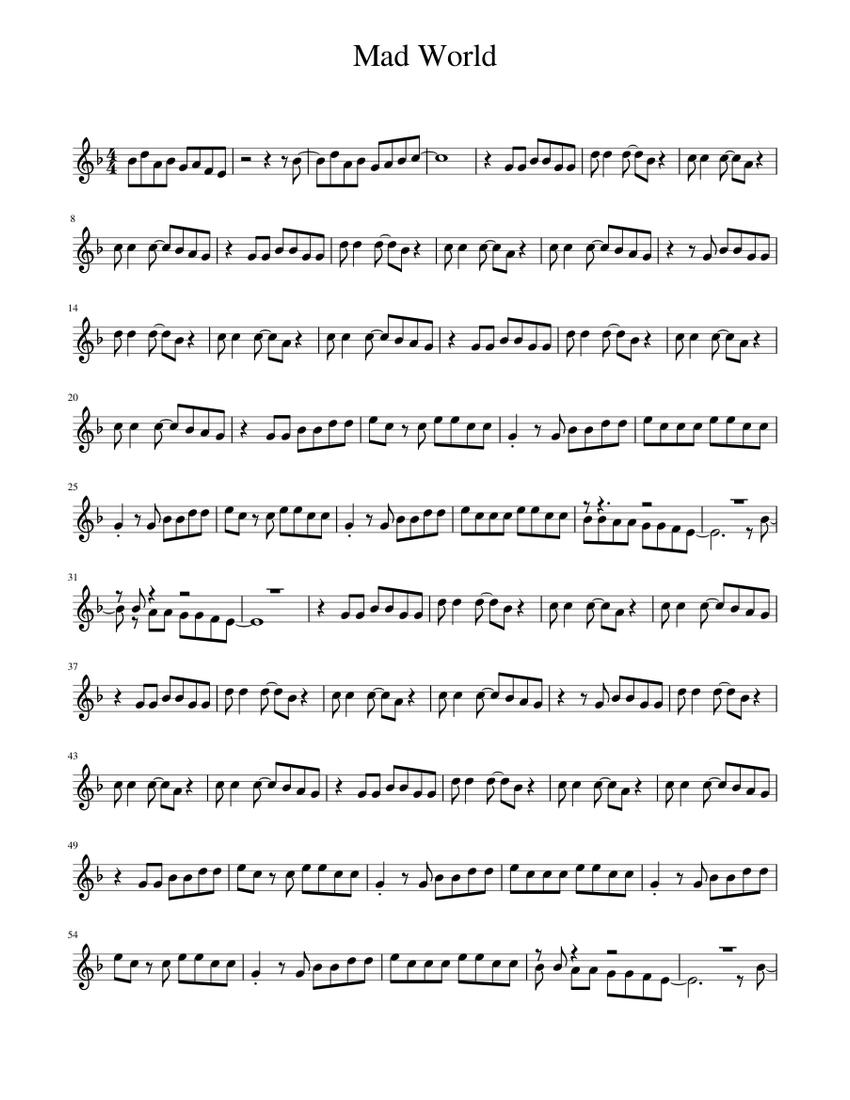 Mad World Clarinet Sheet Music for Clarinet in b-flat (Solo ...