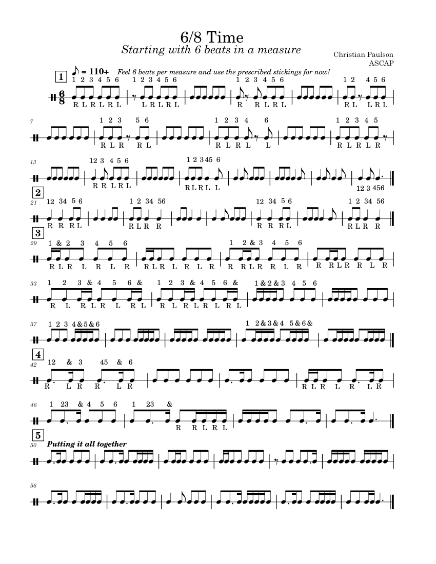 6/8 Time Sheet Music for Snare drum (Solo) | MuseScore.com