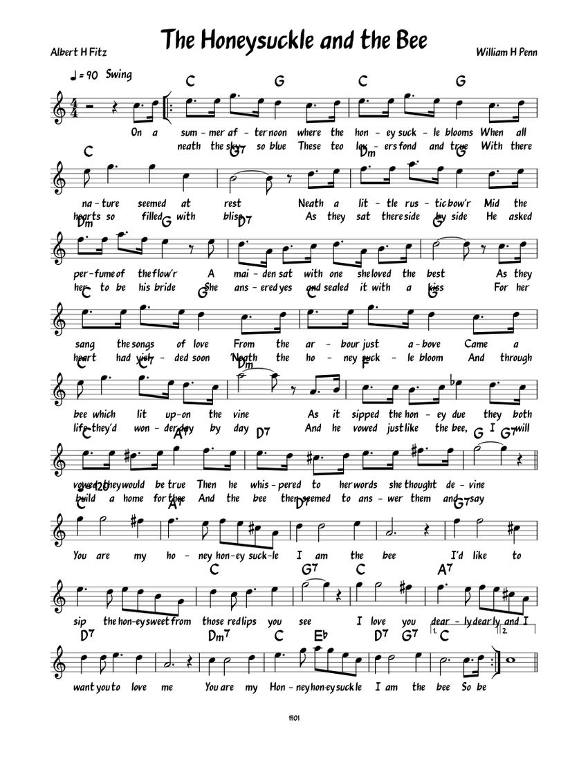 The Honeysuckle and the Bee Sheet Music with Chords for Piano (Solo ...