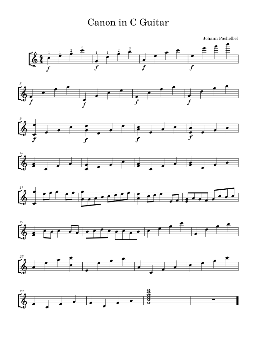 Canon in C major – Johann Pachelbel Canon Guitar Sheet Music for Piano ...