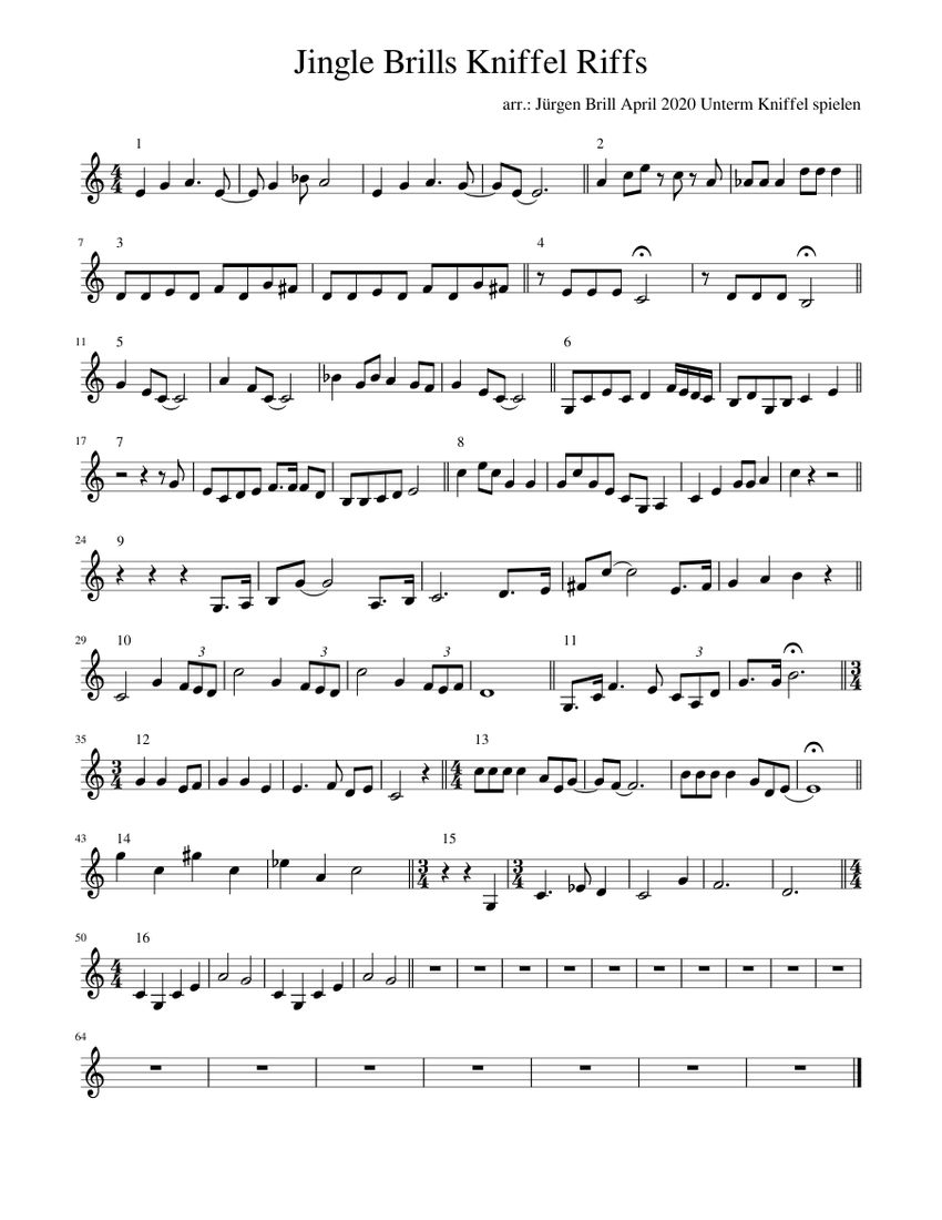 Jingle Brills Kniffel Riffs Sheet music for Piano (Solo) Easy ...