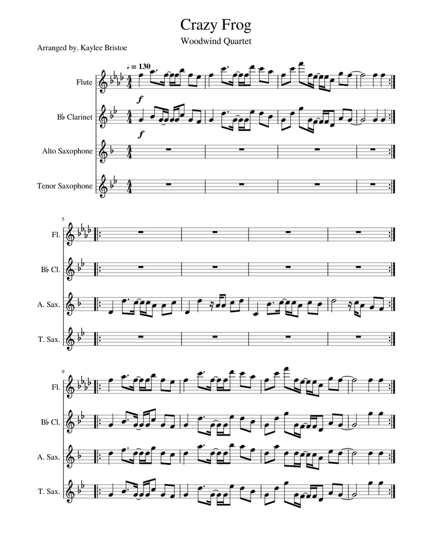 Crazy Frog Sheet music for Flute, Clarinet in b-flat, Saxophone alto ...