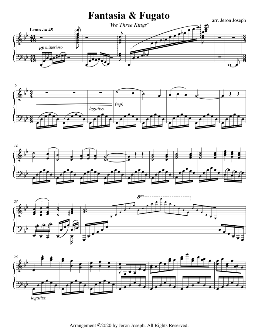 Fantasy & Fugato on "We Three Kings" Sheet Music for Harp (Solo ...