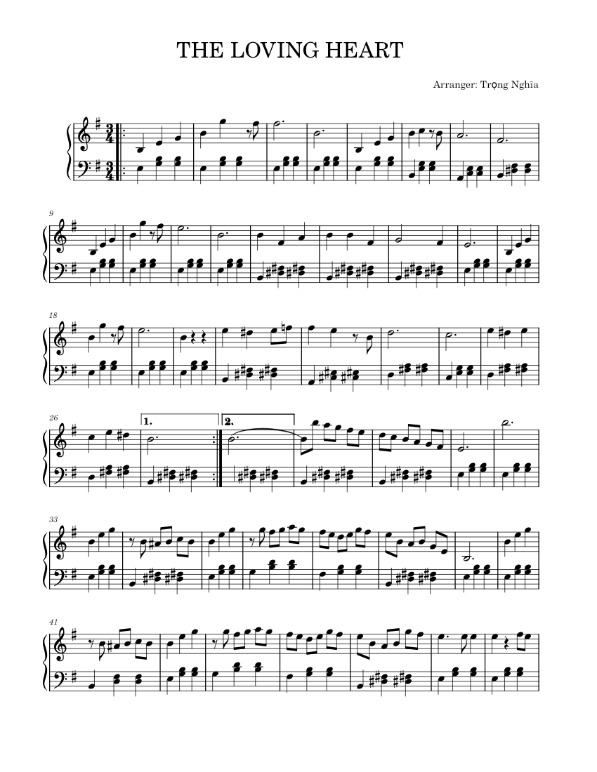 THE LOVING HEART | Arranger: Trọng Nghĩa Sheet Music for Piano (Piano ...