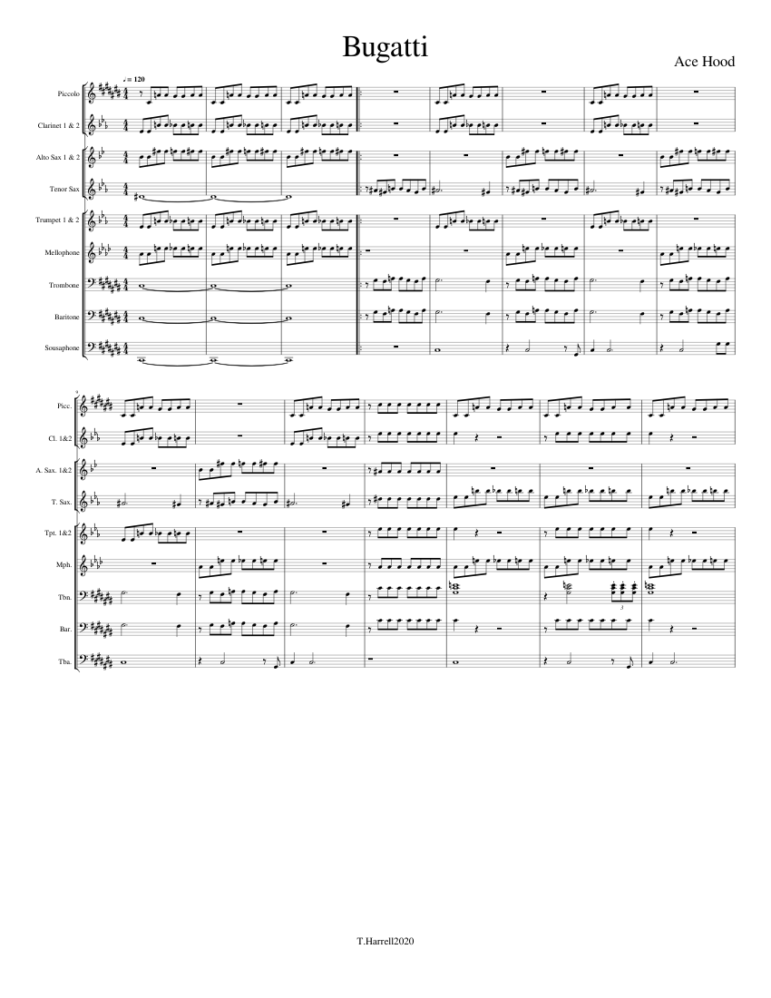 Bugatti Sheet music for Trombone, Tuba, Flute piccolo, Clarinet in b ...