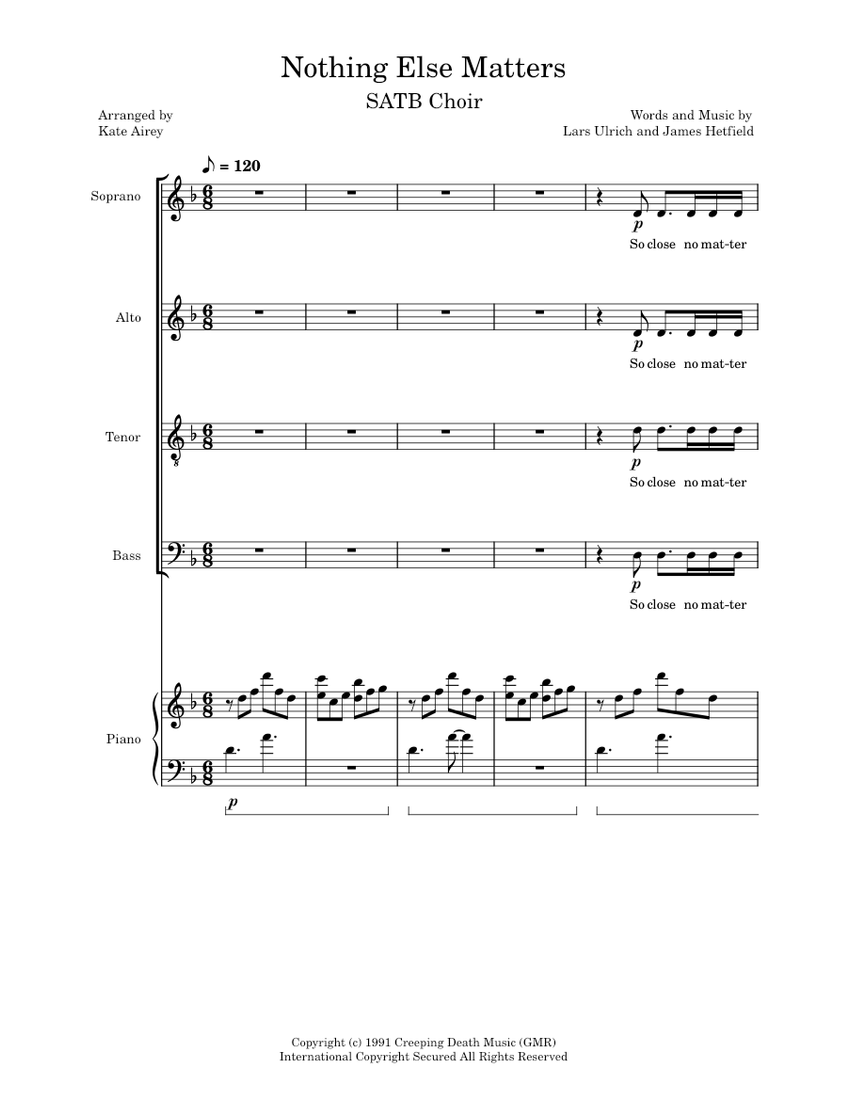 Nothing else matters – Metallica Sheet Music with Chords for Piano ...