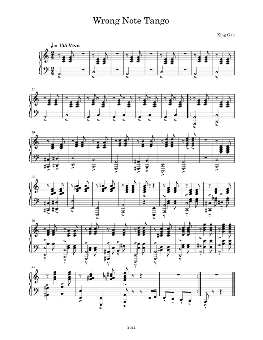 Wrong Note Tango Sheet music for Piano (Solo) Easy | Musescore.com