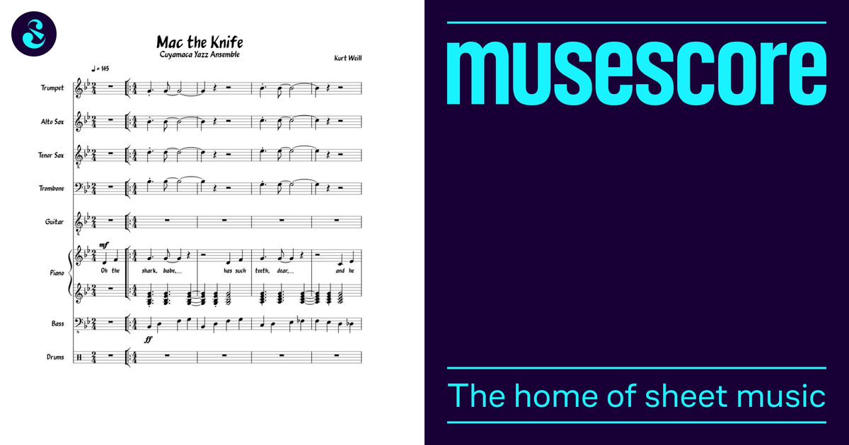 Mac the Knife Sheet Music for Piano, Trombone, Saxophone alto ...