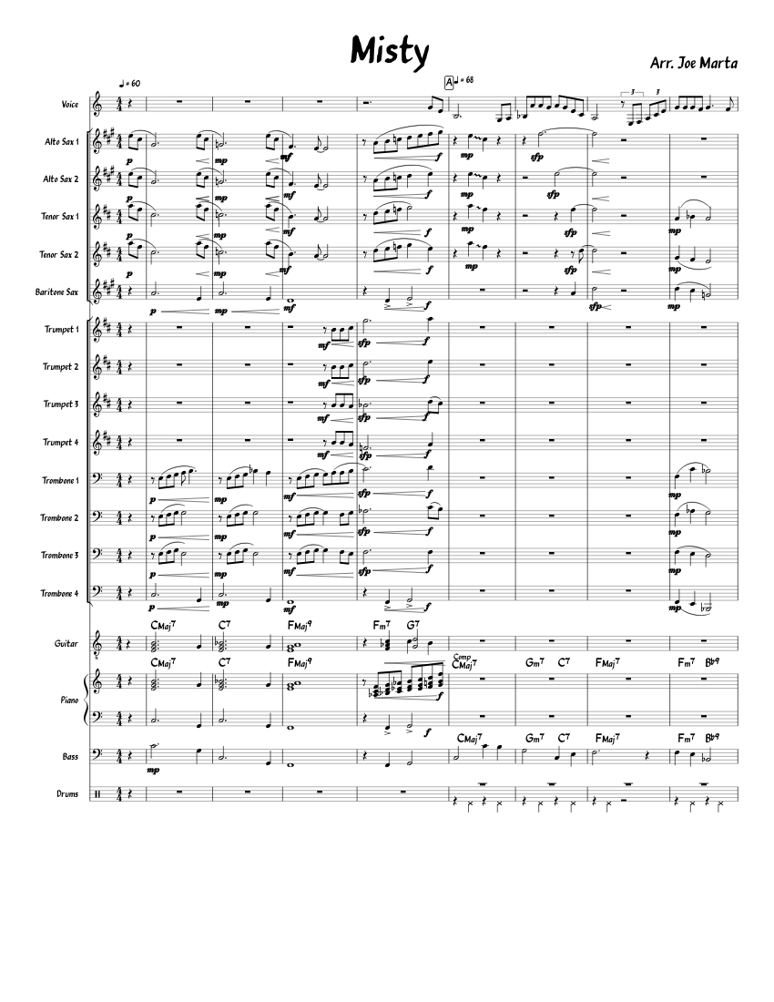 Misty || Vocal Feature Sheet Music with Chords for Piano, Trombone ...