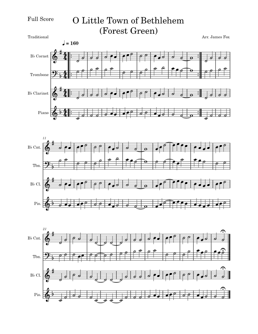 O little town of bethlehem (Forest Green) Sheet music for Trombone ...