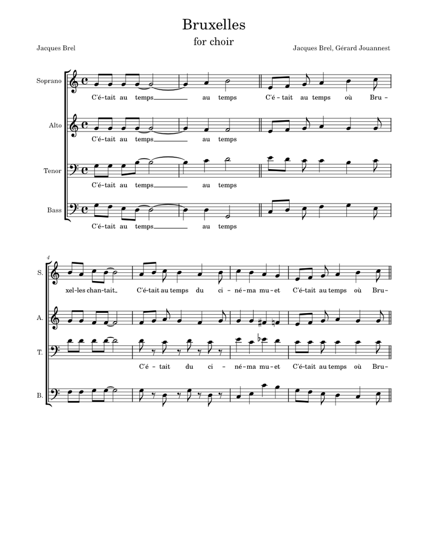 Bruxelles – Jacques Brel Sheet music for Piano (Mixed Quartet ...