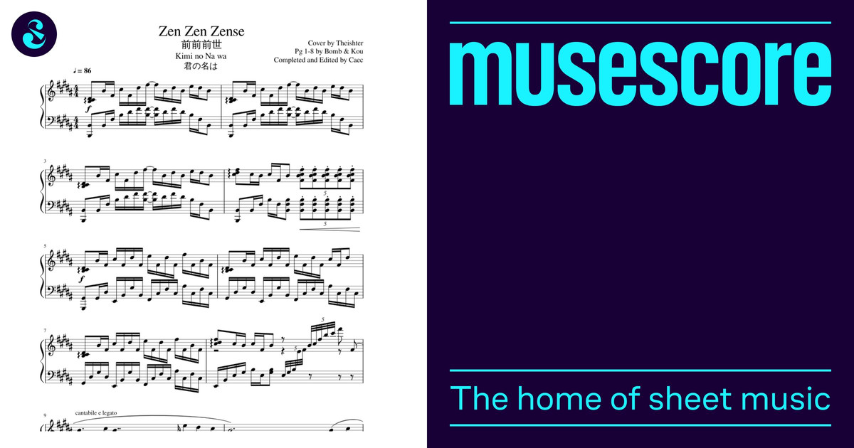 Zen Zen Zense | Kimi no Na wa | Theishter | COMPLETED Sheet Music for ...