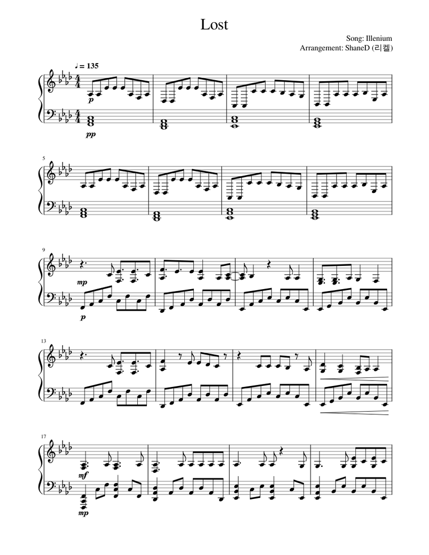 Illenium - Lost (Compose by ShaneD / 리켈) Sheet Music for Piano (Solo ...