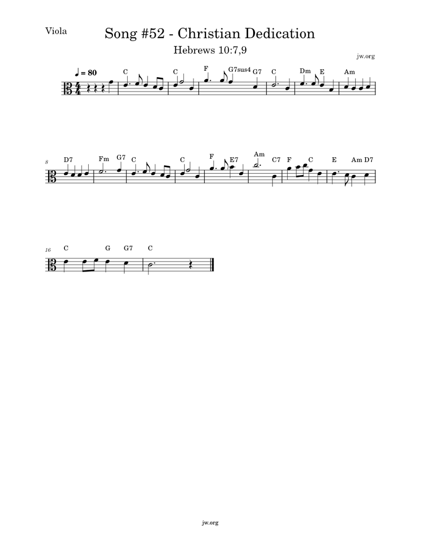 Song # 52 - Christian Dedication - jw.org Sheet music for Viola (Solo ...