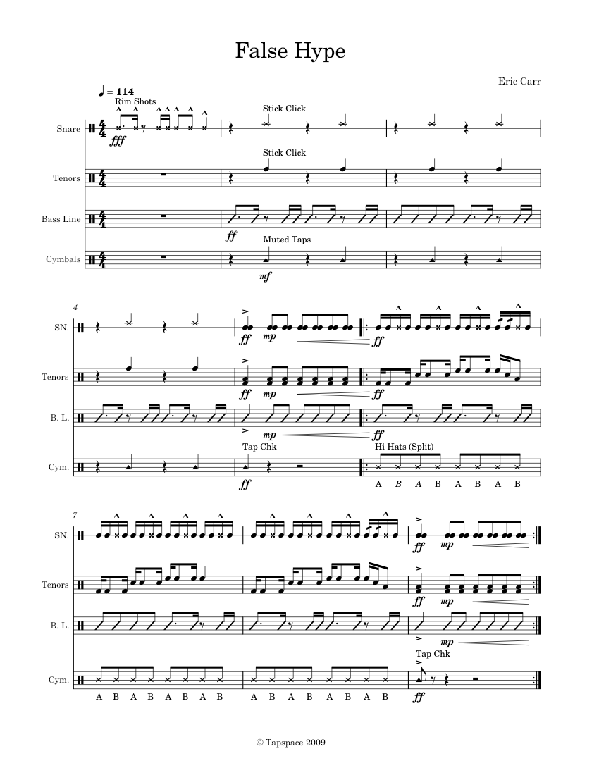 False Hype – Eric Carr False Hype Sheet Music for Snare drum, Crash ...
