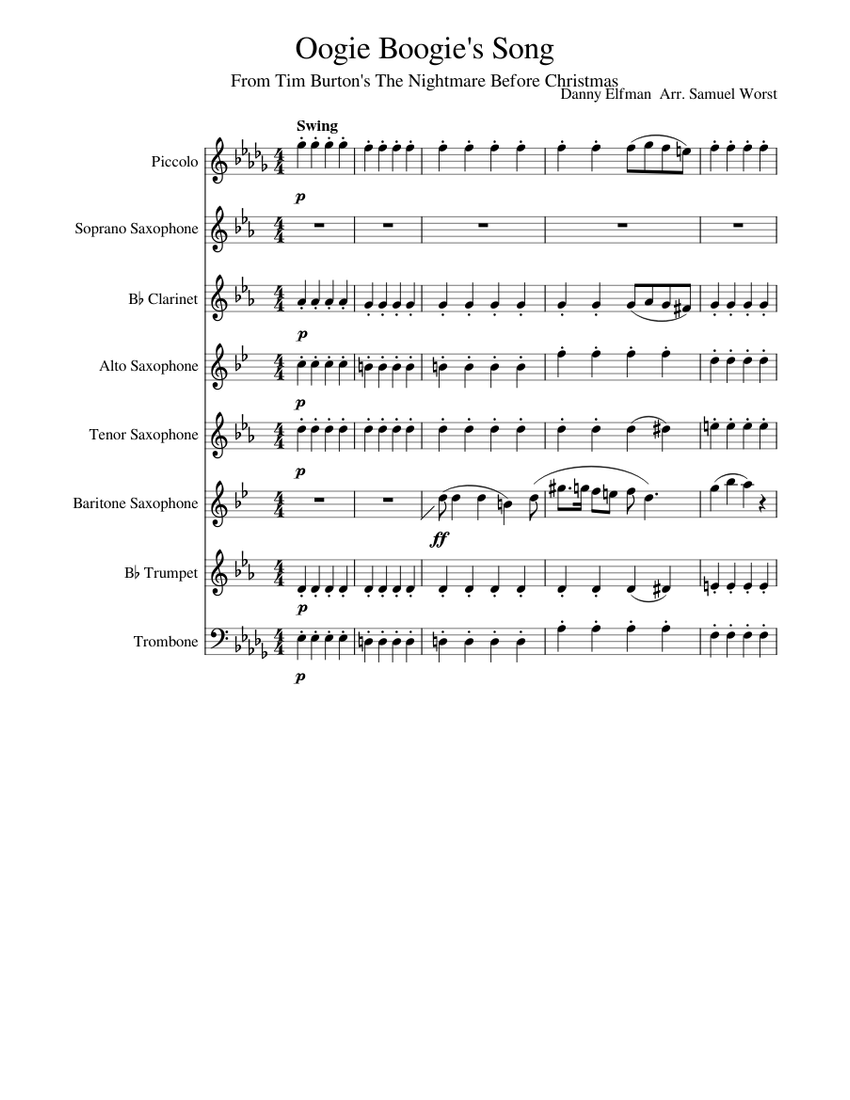 Oogie Boogie's Song Sheet music for Trombone, Flute piccolo, Clarinet ...