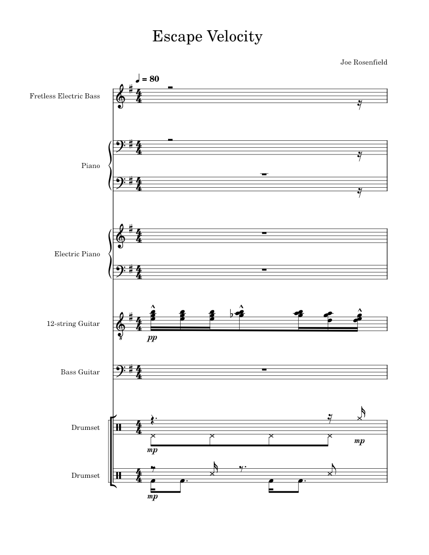 Escape Velocity Sheet Music for Piano, Guitar, Bass guitar, Drum group ...