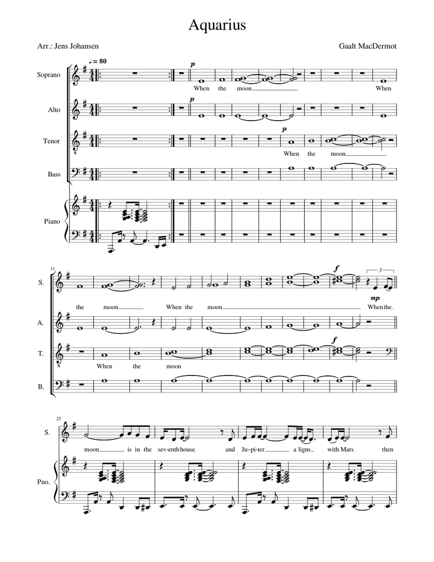 Aquarius Sheet Music for Piano, Soprano, Alto, Tenor & more instruments ...